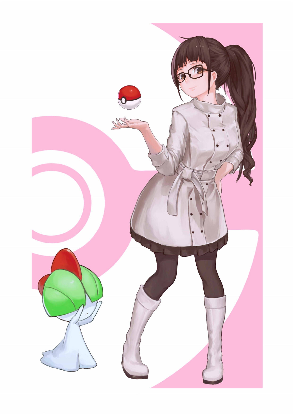 Safebooru - 1girl bangs black-framed eyewear black legwear black skirt blunt bangs boots brown ...