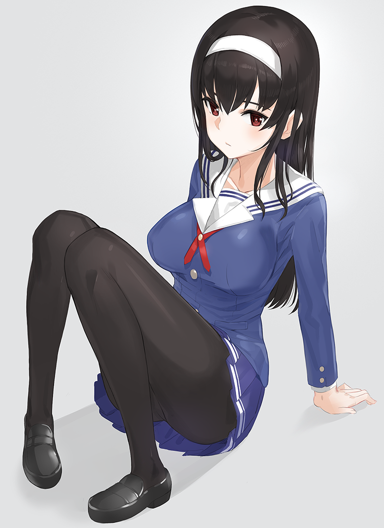 Safebooru - 1girl ass black hair black legwear breasts brown eyes hairband kasumigaoka utaha kfr ...
