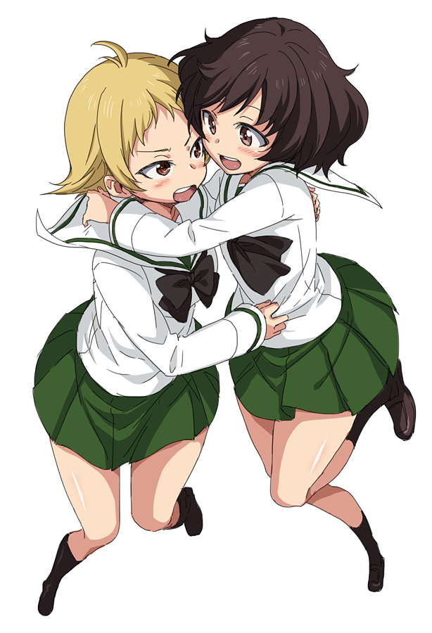 Safebooru - 2girls akiyama yukari black neckerchief blonde hair blouse ...