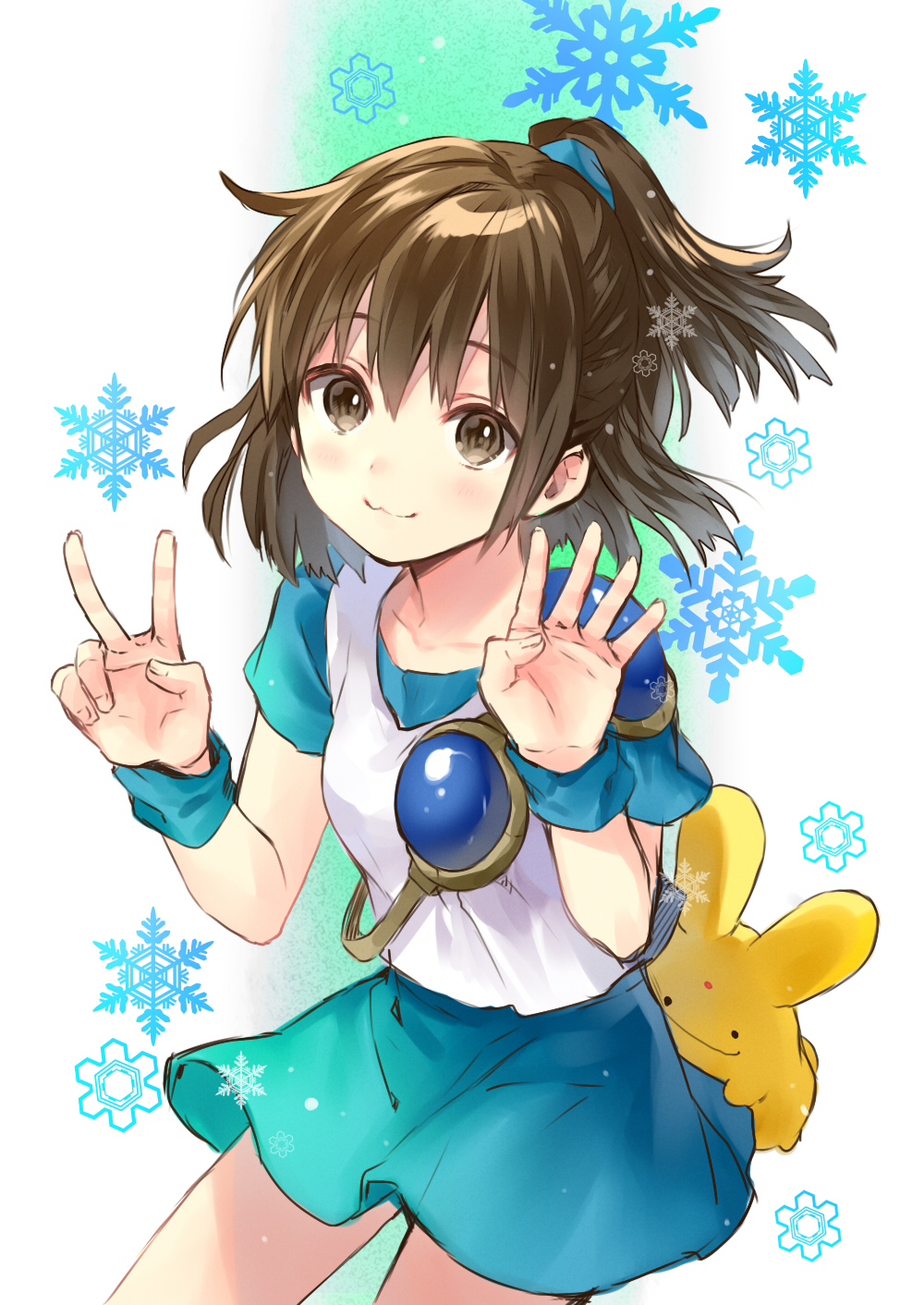 Safebooru - 1girl arle nadja blue skirt brown eyes brown hair cowboy shot eyebrows visible ...