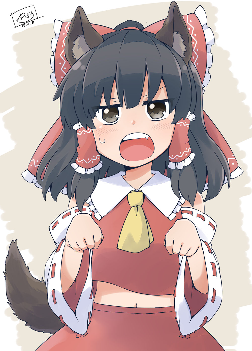 Safebooru - >:o 1girl :o animal ears artist name ascot black hair bow ...