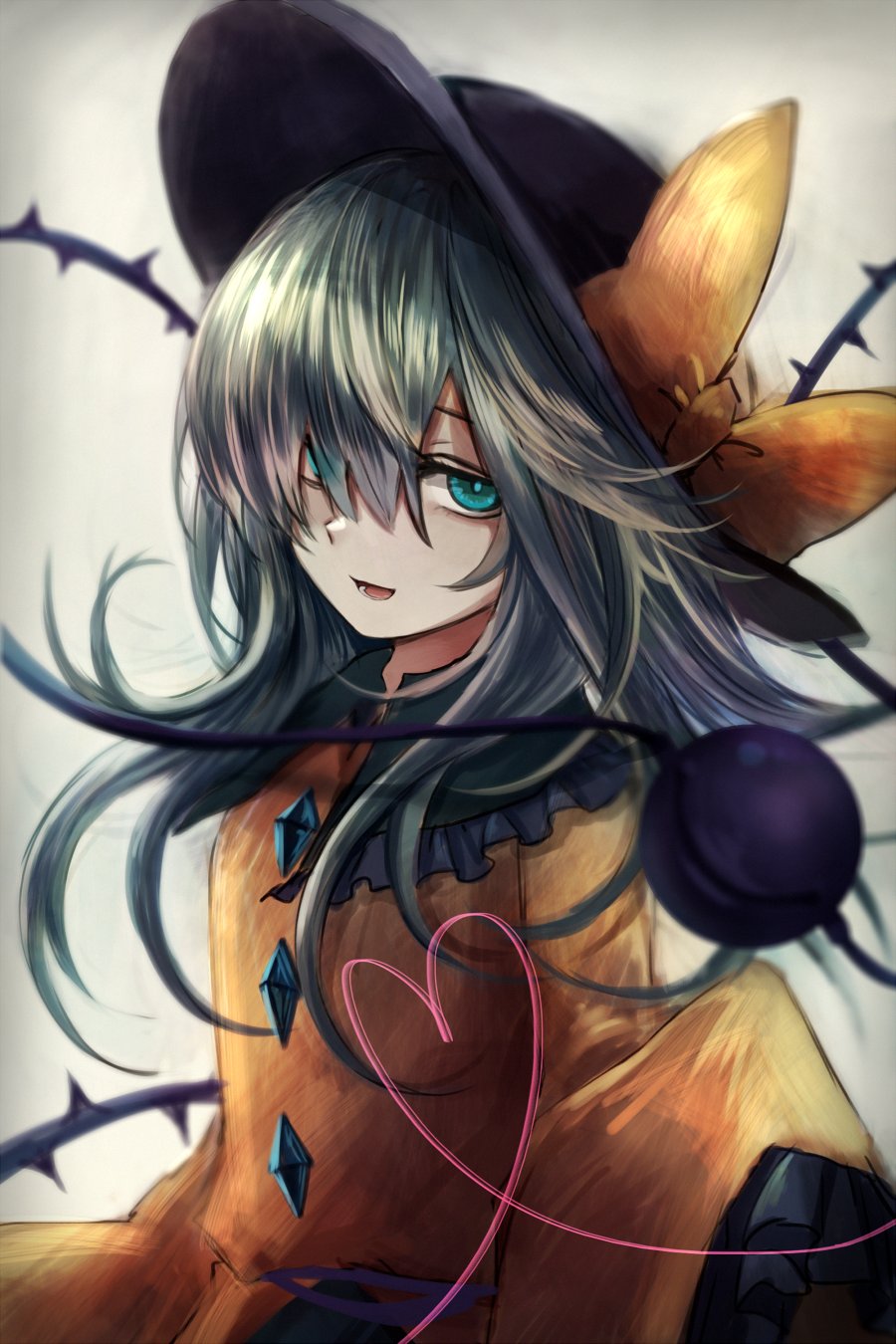 Safebooru - 1girl alternate hair length alternate hairstyle aqua eyes bangs black hat bow green ...