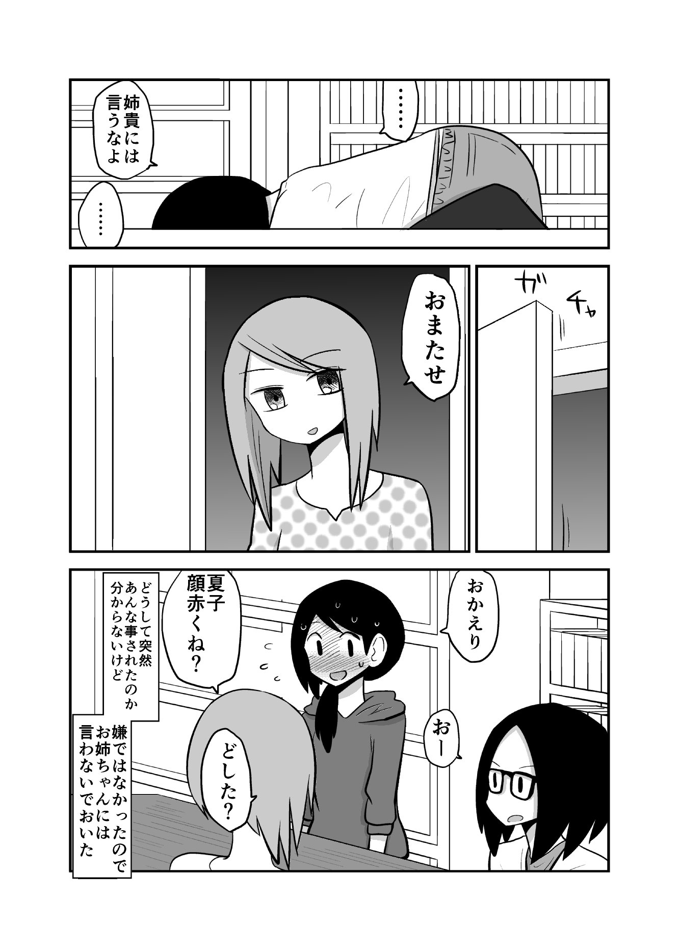 Safebooru - ... 3girls blush bookshelf comic flying sweatdrops glasses ...