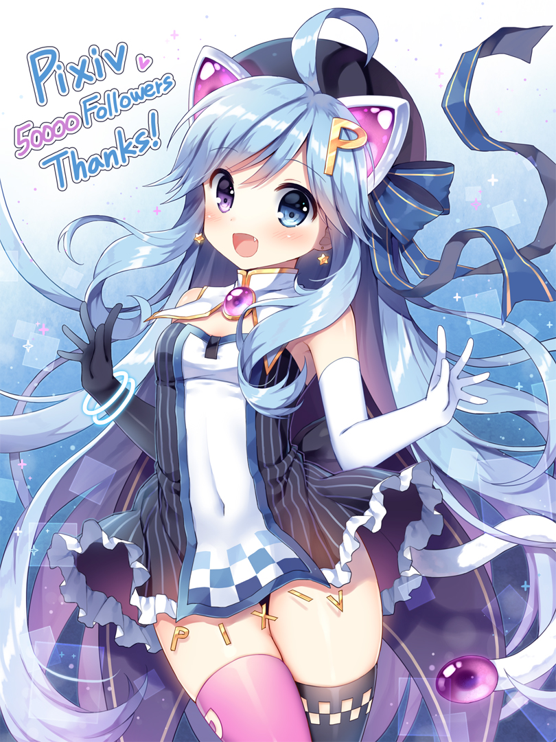 Safebooru - 1girl ahoge animal ears black gloves black legwear blue eyes blue hair blush ...