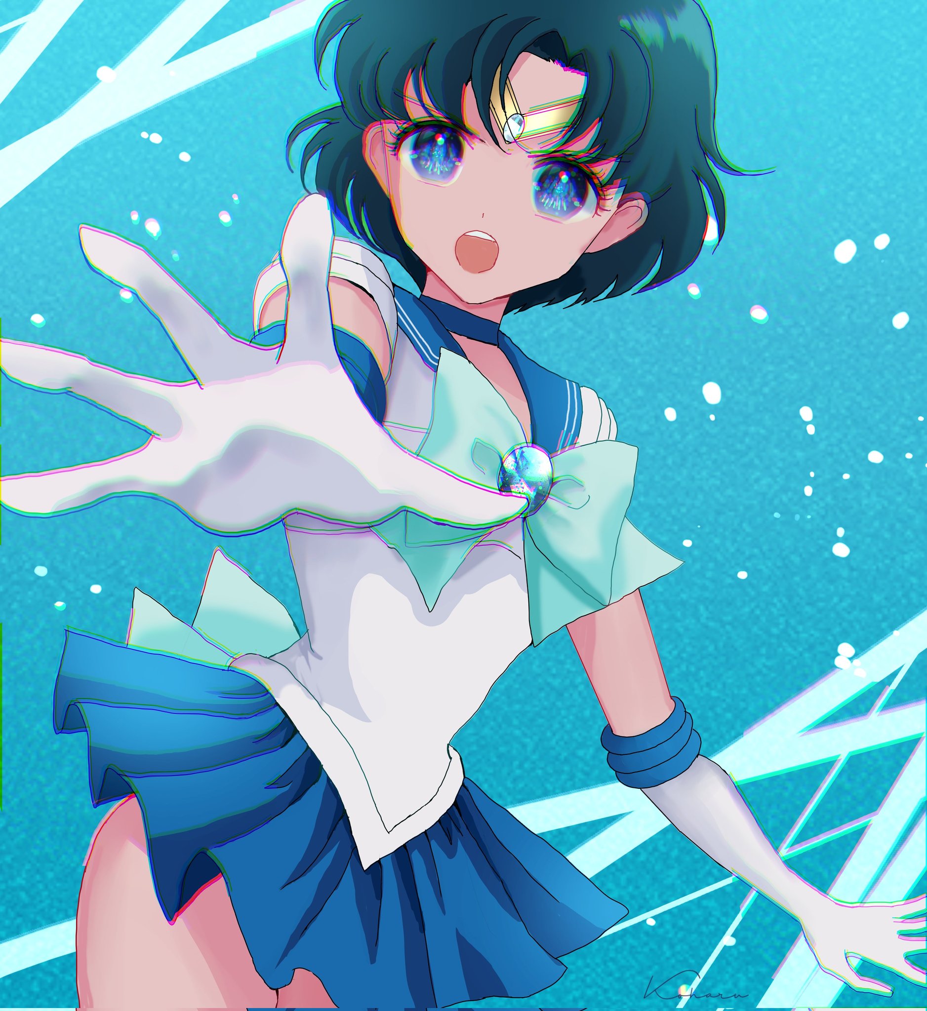 Safebooru - bishoujo senshi sailor moon blue background blue bow blue choker blue eyes blue hair ...