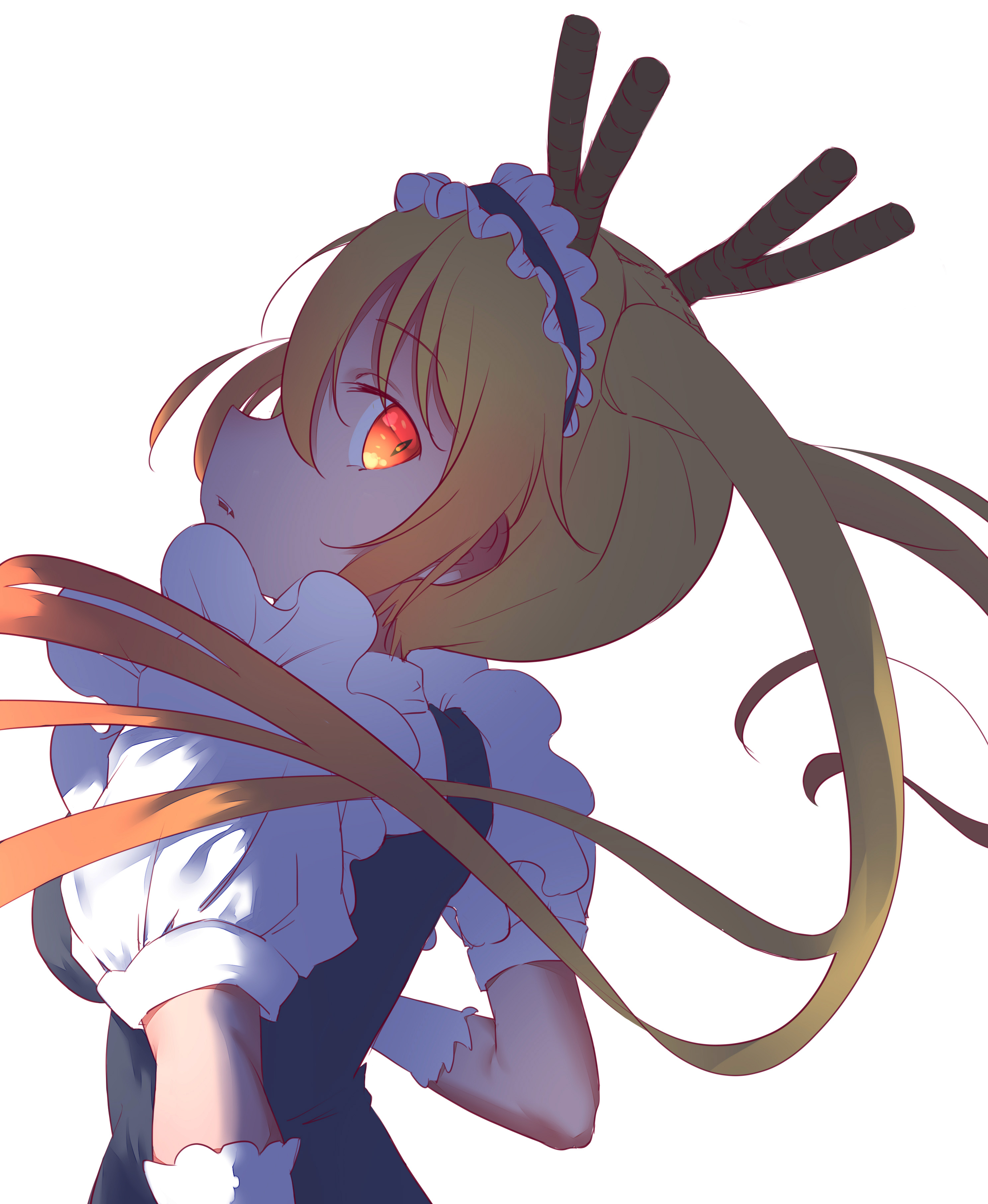 Safebooru - 1girl absurdres apron dragon horns dtagon girl fang frills ...