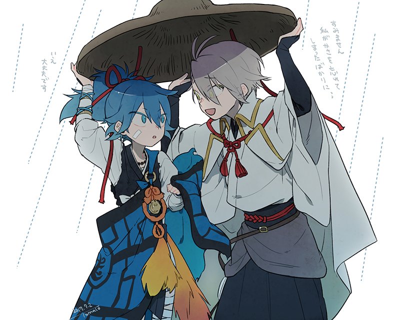 Safebooru - 1boy ajirogasa androgynous blue eyes blue hair hakama hat ...