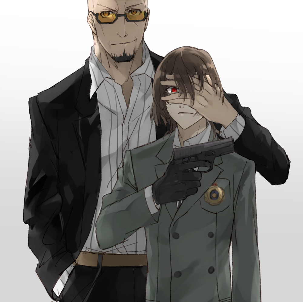 Safebooru - akechi gorou bald beard brown hair expressionless facial ...