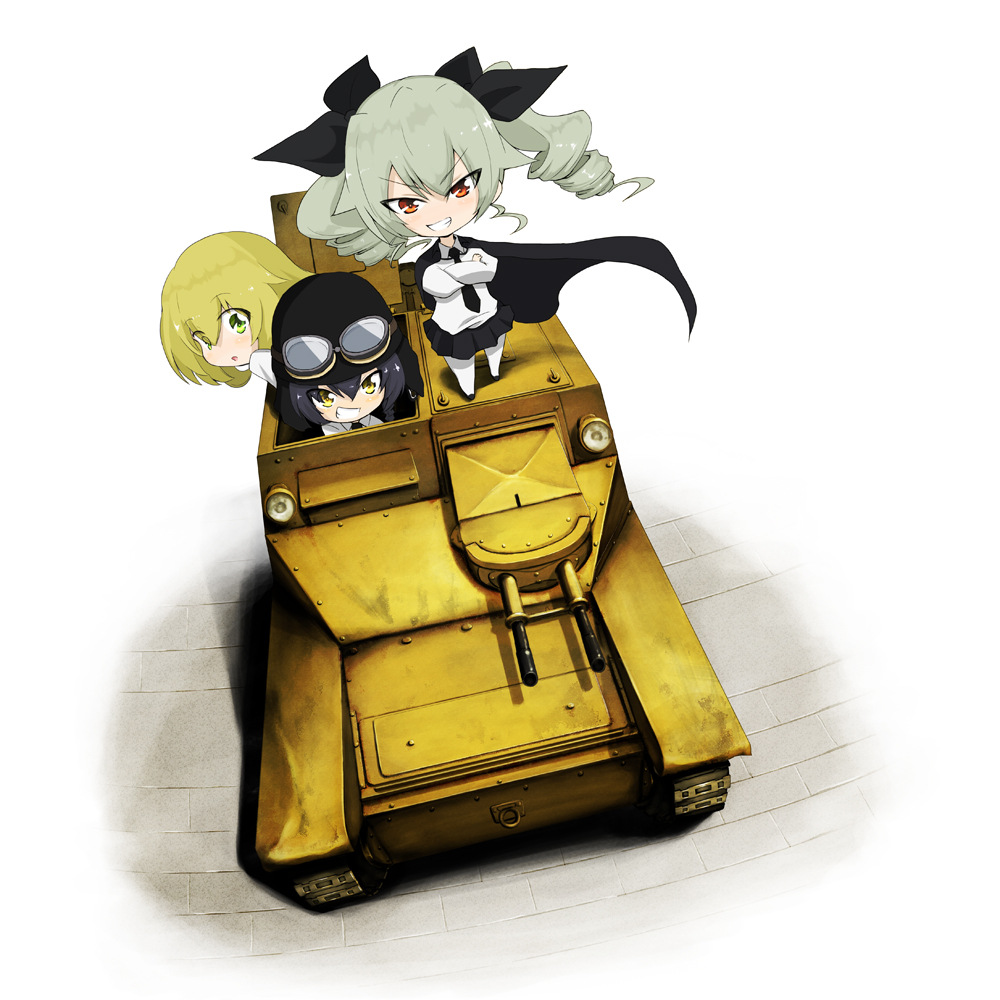 Safebooru - 3girls anchovy anzio school uniform black hair blonde hair cape carpaccio carro ...