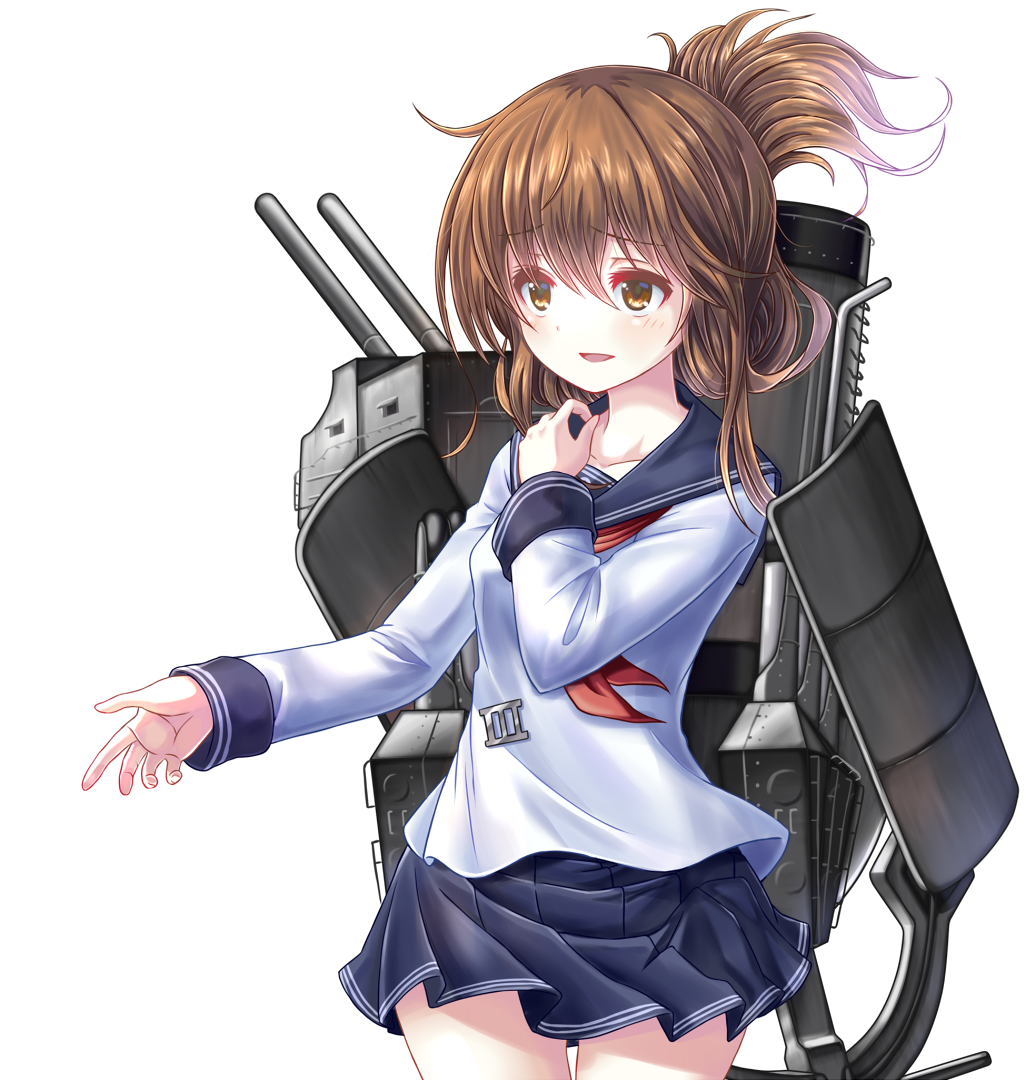 Safebooru - 10s 1girl anchor brown eyes brown hair cannon cowboy shot folded ponytail inazuma ...