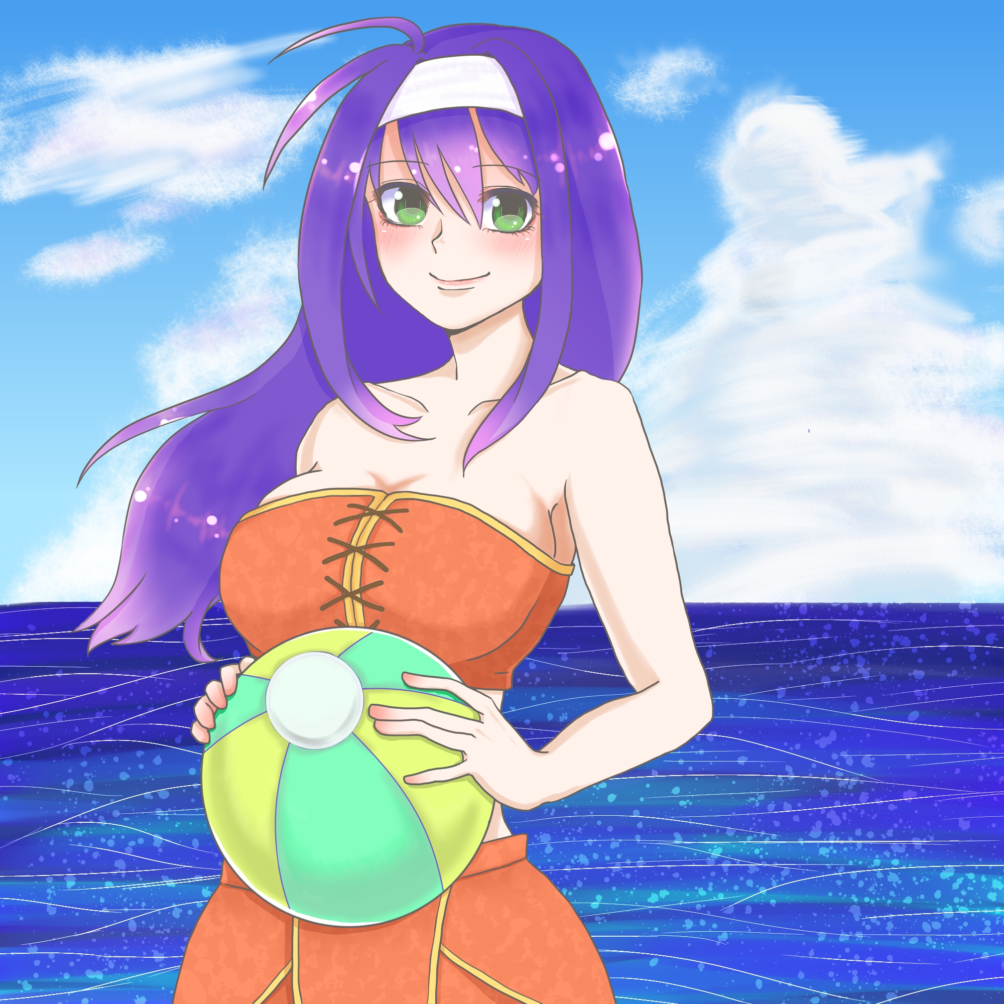 Safebooru - 1girl adapted costume ball beachball bikini bikini skirt breasts clouds collarbone ...