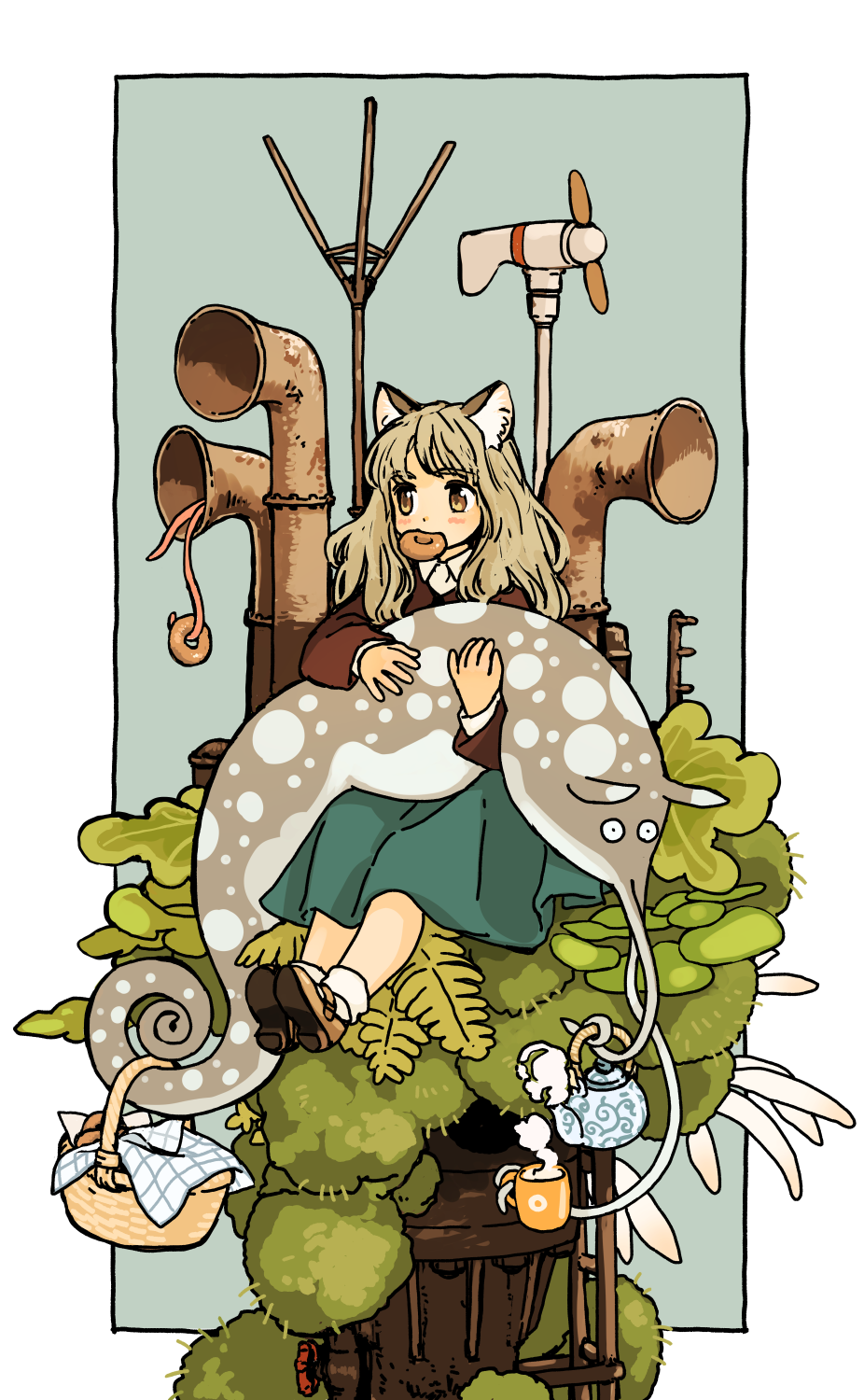 Safebooru - 1girl akai sashimi animal ear fluff animal ears bangs basket blonde hair blue ...