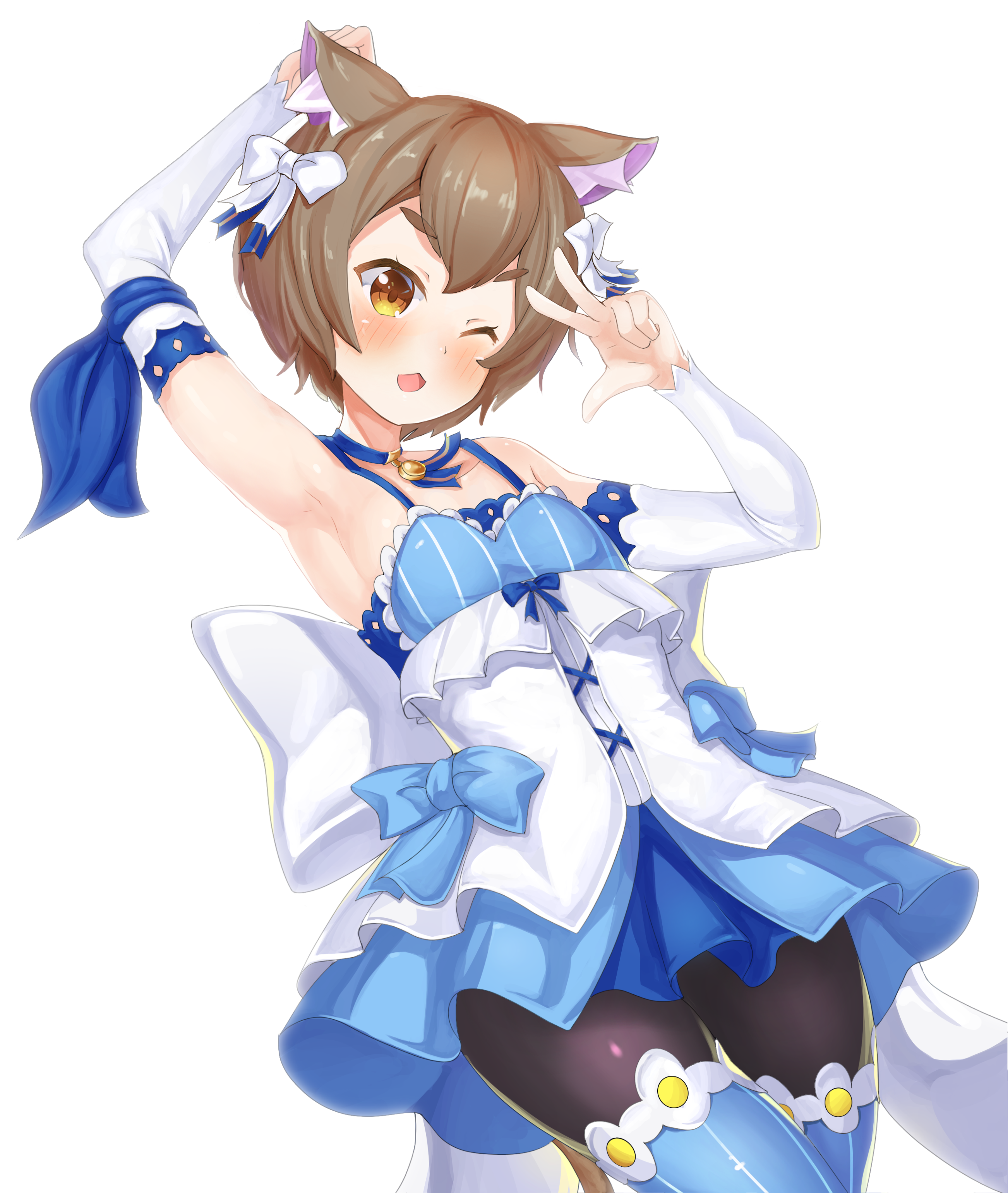 Safebooru - 1boy 2drr absurdres animal ears black legwear blue bow blue legwear blush boots bow ...