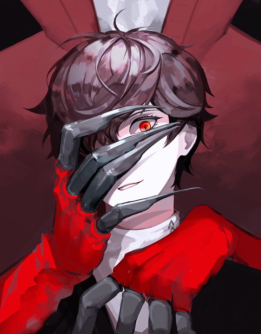 Safebooru - arsene (persona 5) black hair claws hand on another's face kurusu akira looking at ...