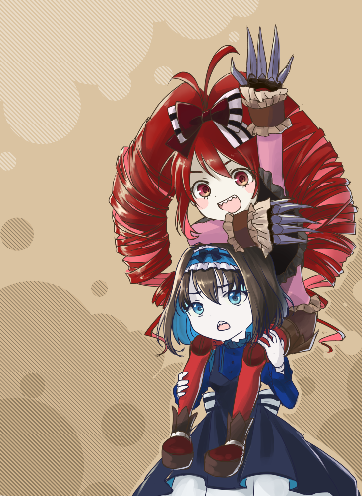 Safebooru - 2girls antenna hair black hair blue eyes blue hair blush stickers bow carrying chibi ...