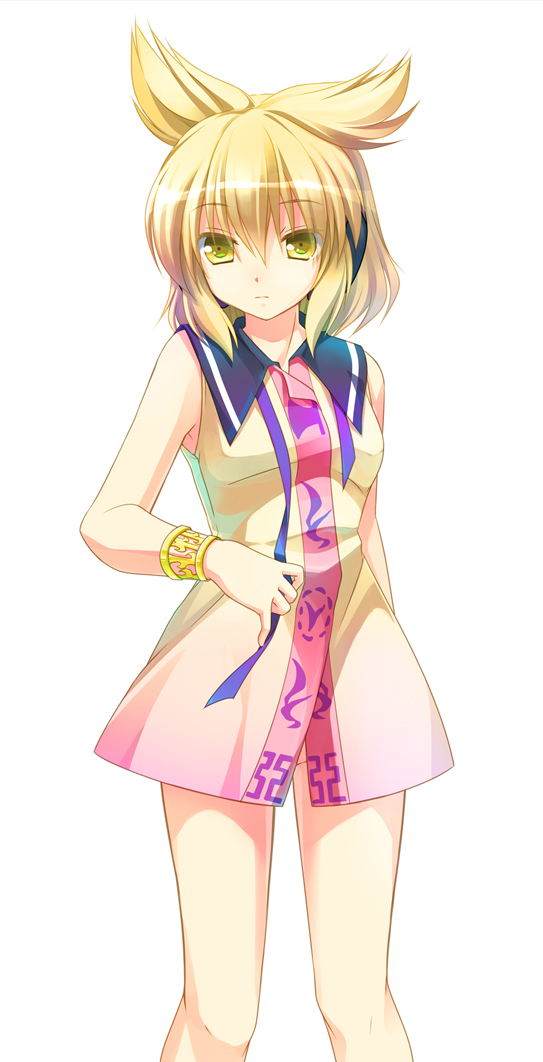 Safebooru - 1girl bangs blonde hair bottomless bracelet closed mouth dress earmuffs hat jewelry ...