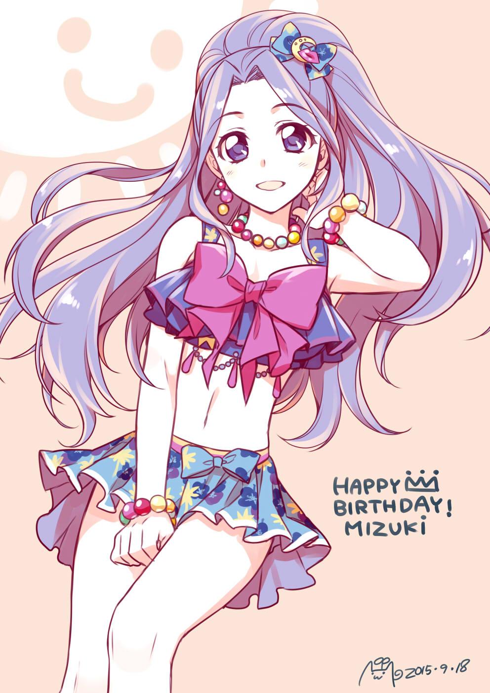 Safebooru - 1girl :d aikatsu! alpha (yukai na nakamatachi) between legs bikini skirt bow ...