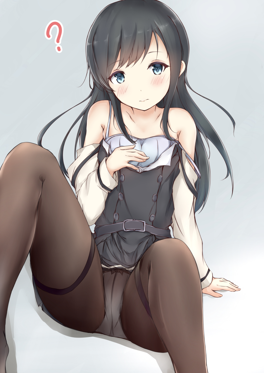 Safebooru - 1girl asashio (kantai collection) black hair black legwear blue background blue bra ...