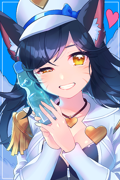Safebooru - ;d ahri alternate costume animal ears black hair bottle ...