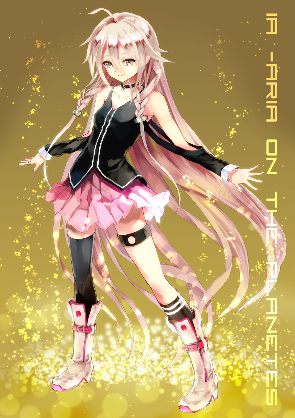 Safebooru - 1girl ahoge asymmetrical legwear bare shoulders blue eyes boots braid choker highres ...