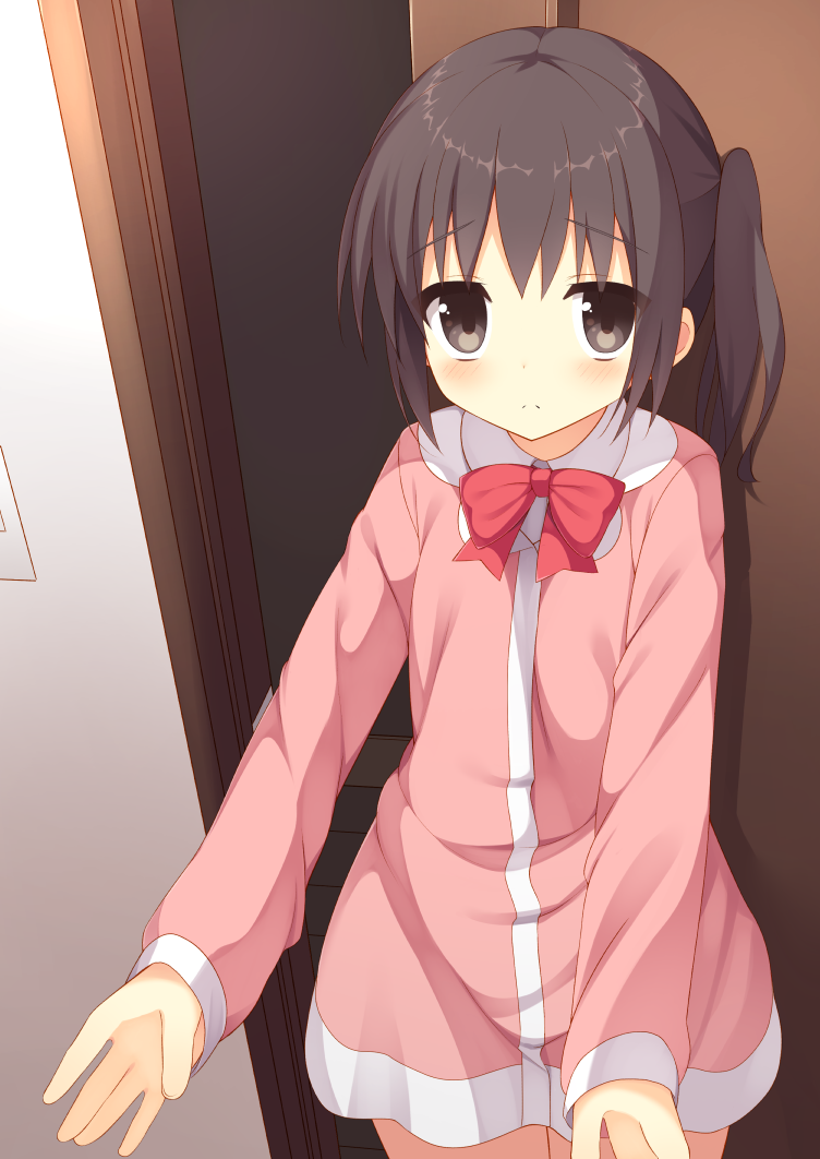 Safebooru - 1girl bangs blush bow bowtie brown eyes brown hair collared dress commentary request ...