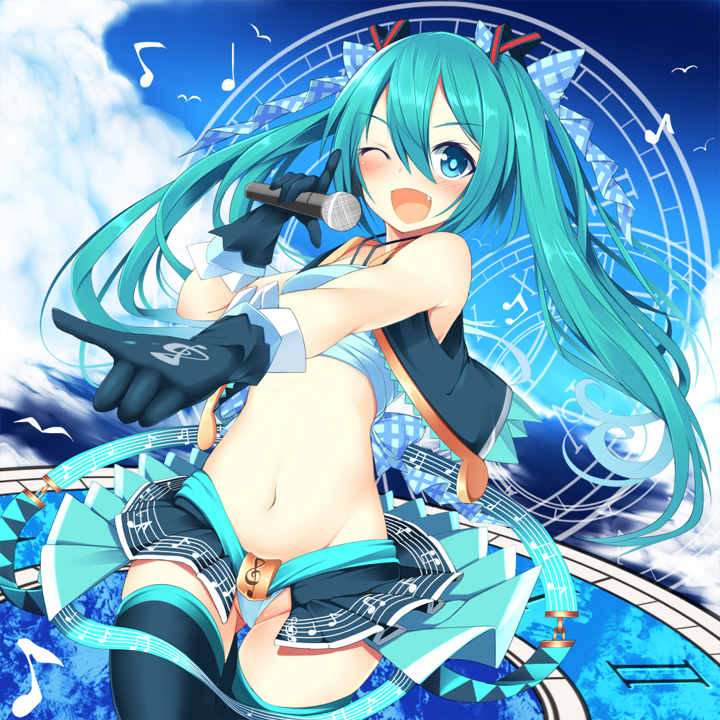 Safebooru - 1girl aqua eyes aqua hair hatsune miku long hair skirt solo sukage thigh-highs ...