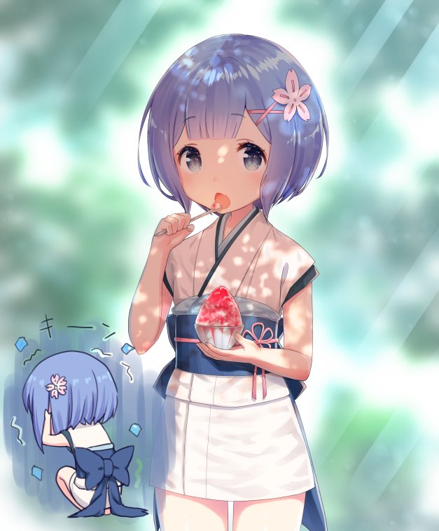 Safebooru - blue eyes blue hair brain freeze chibi day food hair ...