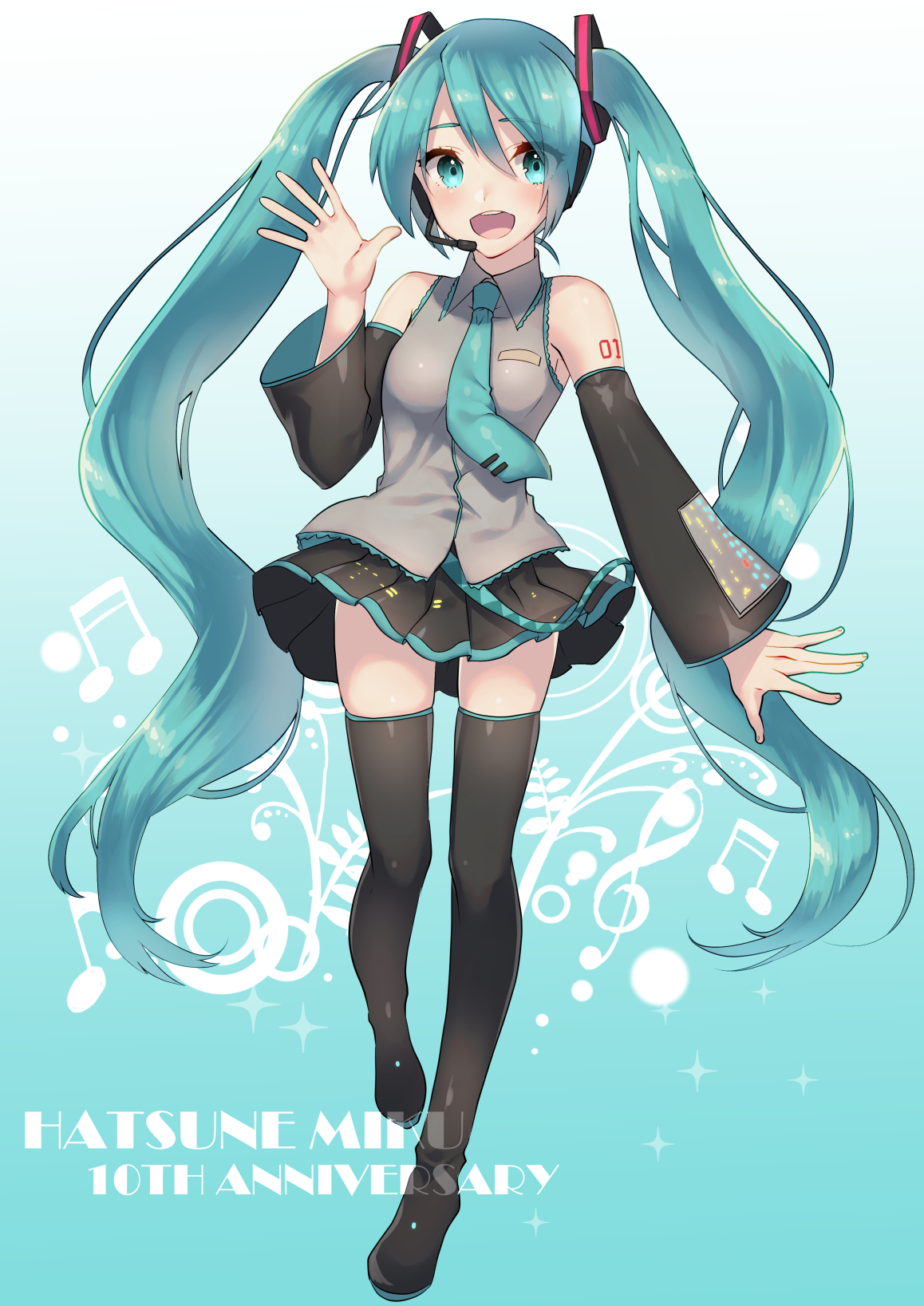 Safebooru - 1girl anniversary aqua background aqua eyes aqua hair boots character name detached ...