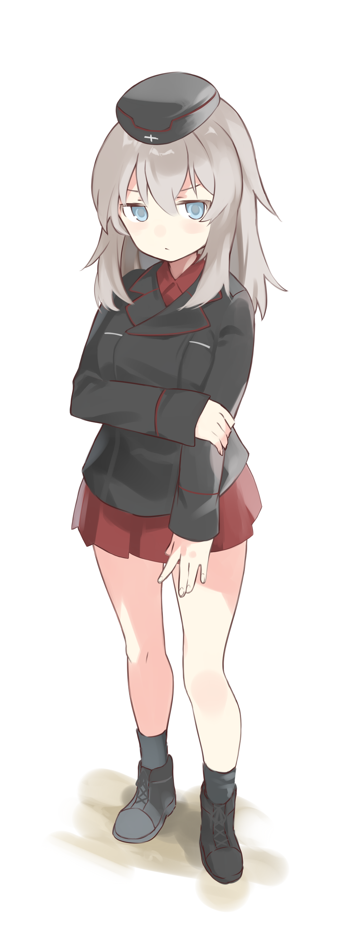 Safebooru - 1girl absurdres ankle boots arm grab bangs black boots black hat black jacket black ...