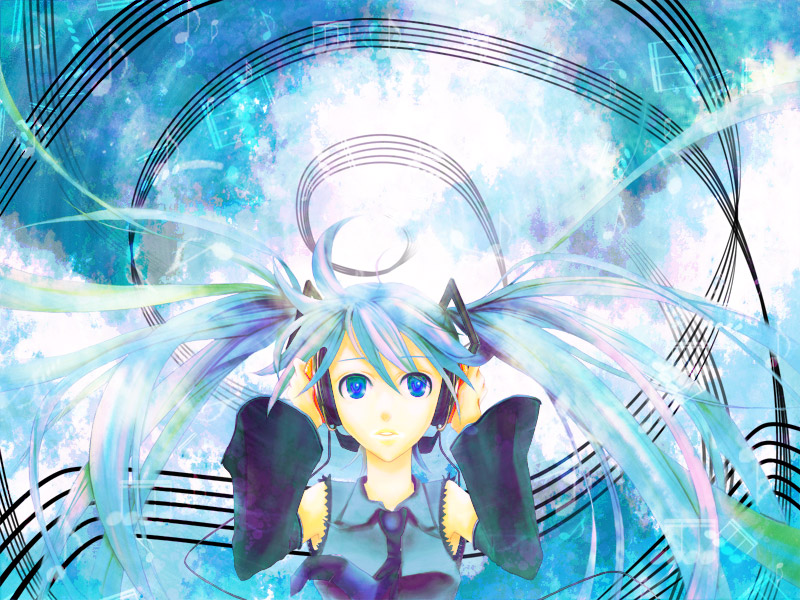 Safebooru - blue hair detached sleeves hatsune miku long hair musical ...