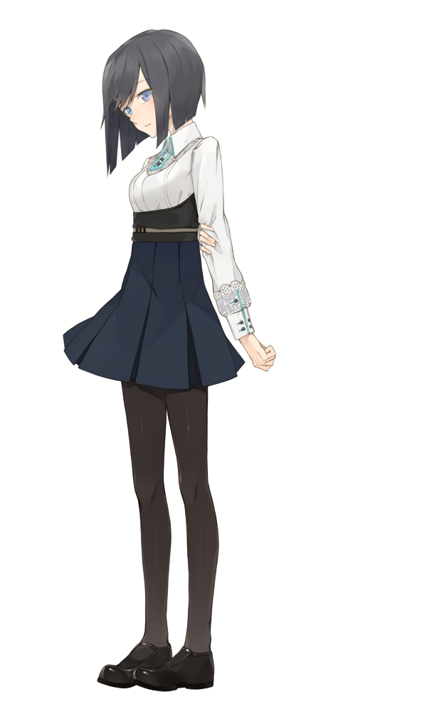 Safebooru - 1girl aqua eyes arm behind back bangs black hair black legwear black shoes blouse ...