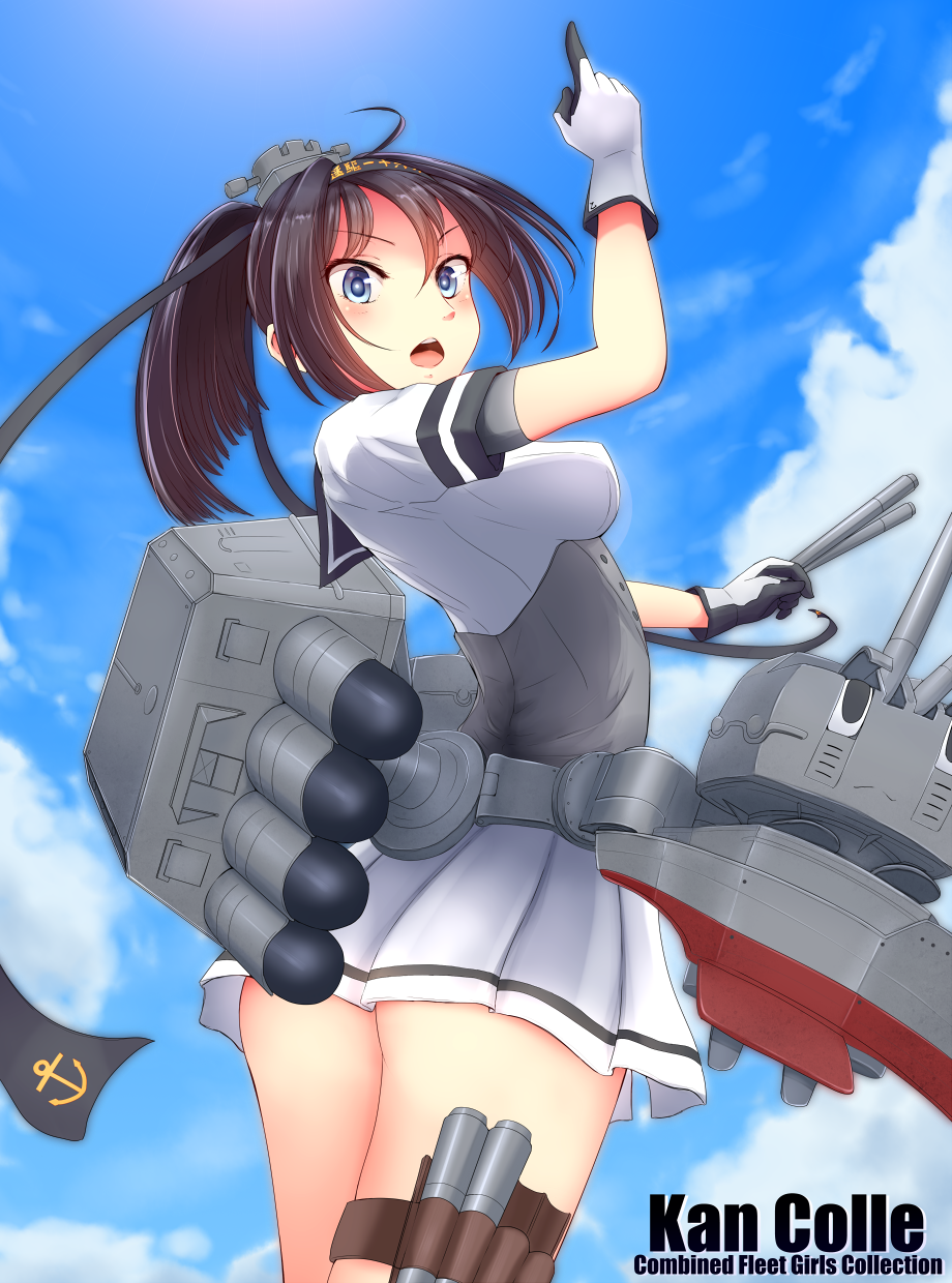 Safebooru - ahoge akizuki (kantai collection) arched back bangs black hair black hairband blue ...