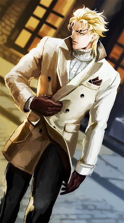 Safebooru - 1boy blonde hair casual coat dio brando dutch angle gloves jojo no kimyou na bouken ...