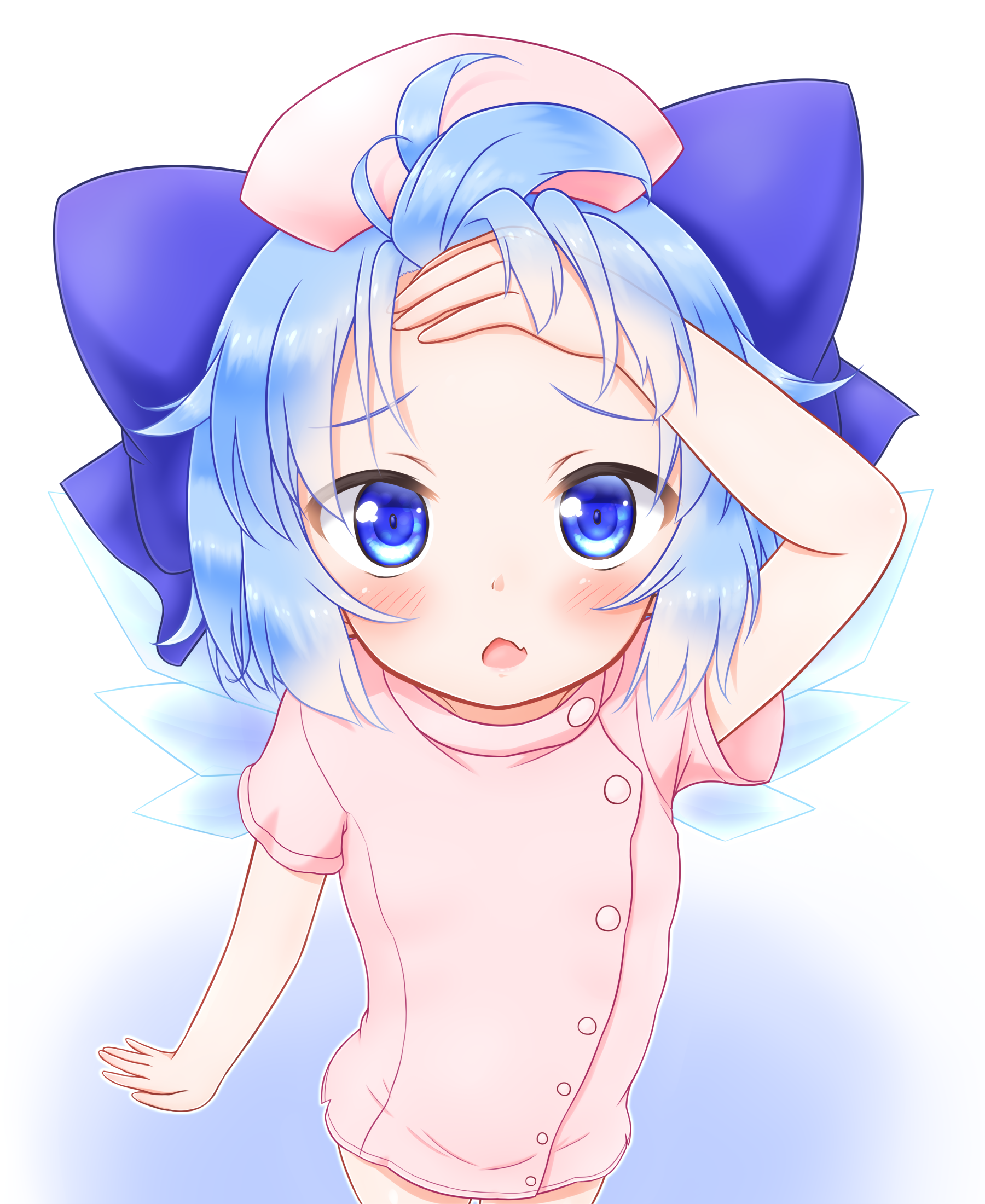 Safebooru - 1girl blue eyes blue hair blue ribbon blush bow cirno eyebrows forehead hair bow ...
