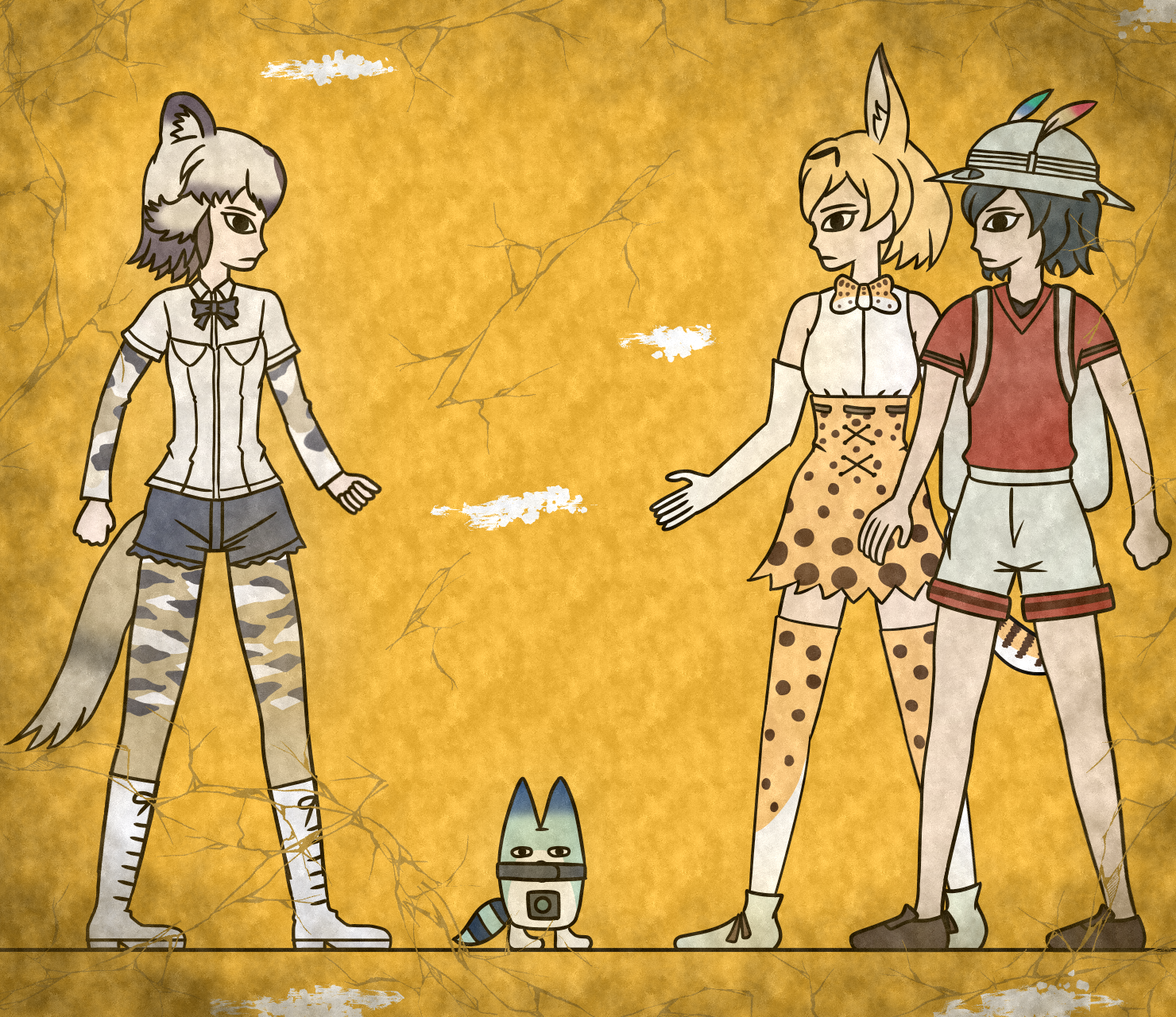 Safebooru - 3girls african wild dog (kemono friends) african wild dog ears african wild dog tail ...