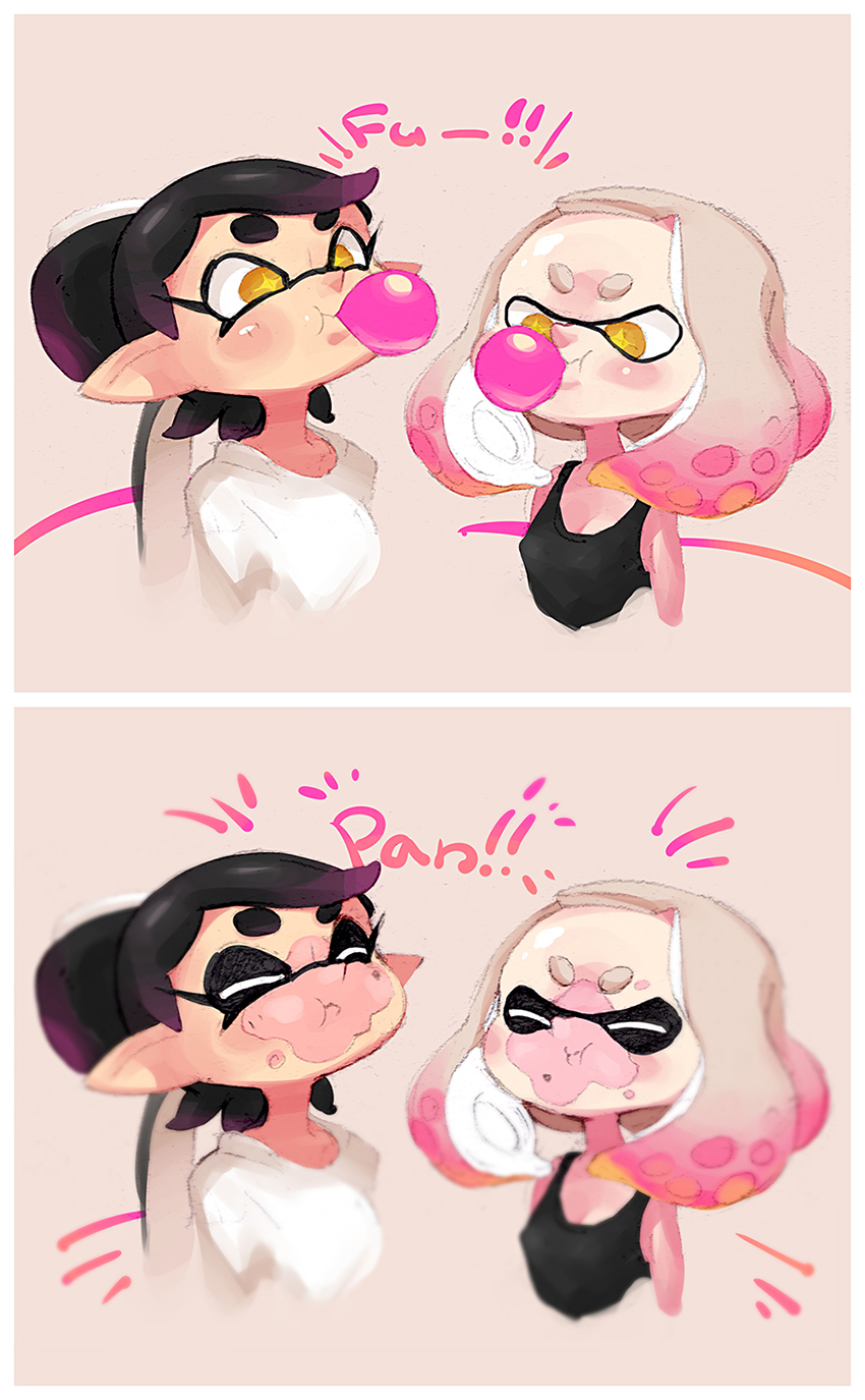 Safebooru - !! + + 2girls ^ ^ black hair blush bubble blowing callie ...