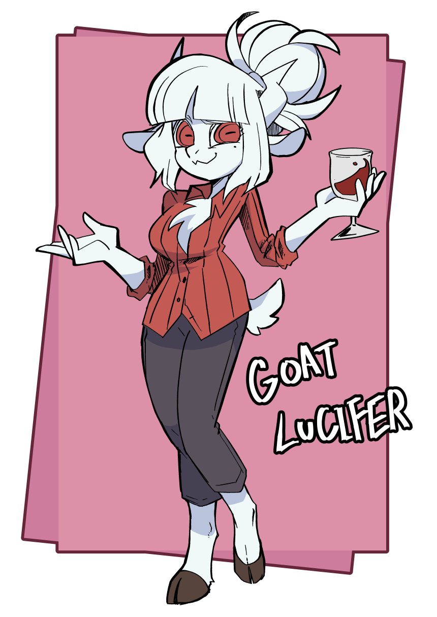 Safebooru - 1girl animal ears black pants cup demon girl demon horns ...