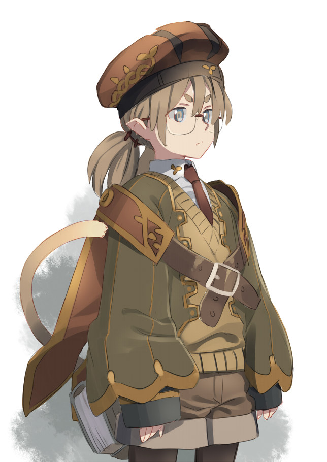 Safebooru - 1girl beret blonde hair blue eyes cape glasses hat hikimayu necktie ningen (ningen96 ...