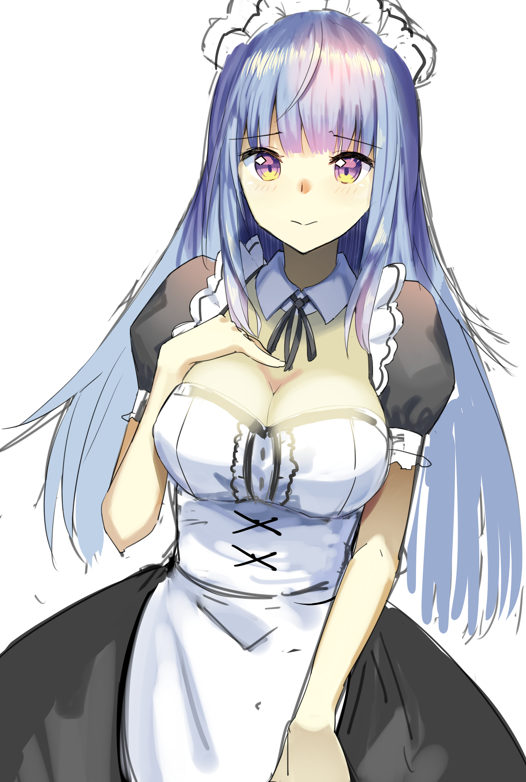 Safebooru - 1girl absurdres apron aquna bangs black neckwear black ...