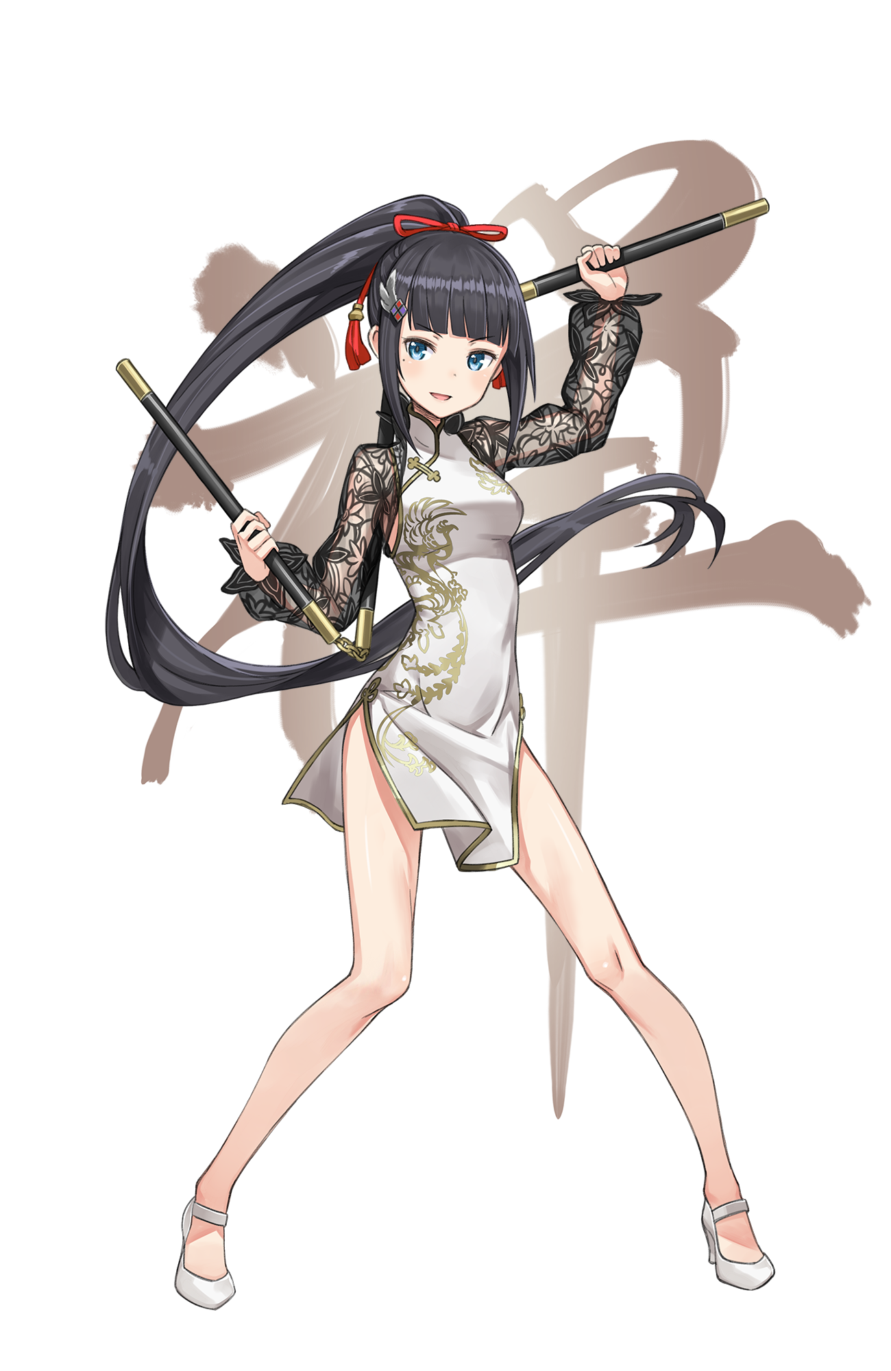 Safebooru - 1girl :d black hair blue eyes china dress chinese clothes dress full body hair ...