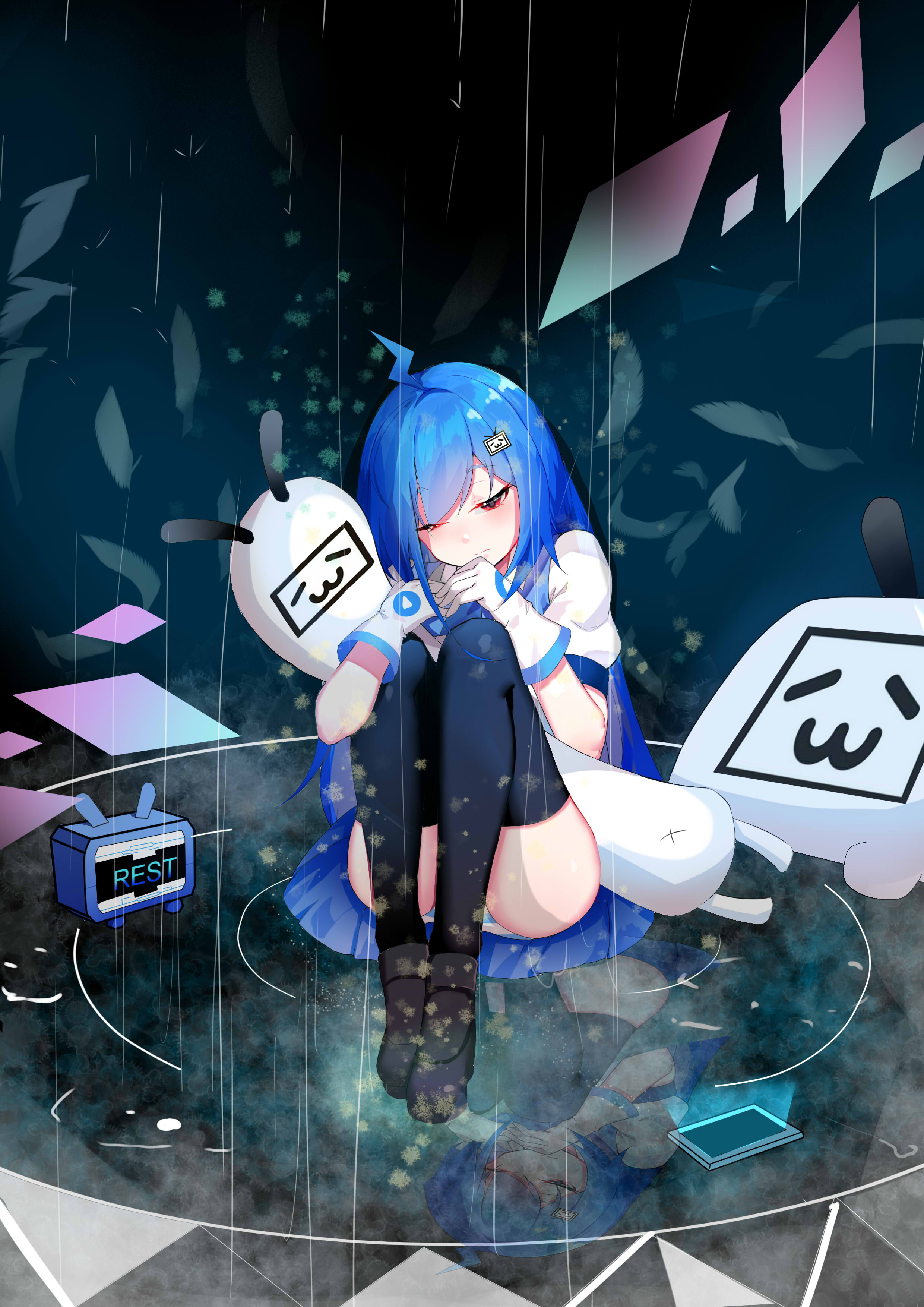 Safebooru - 1girl 98ysx absurdres ahoge bili girl 22 bilibili douga black legwear blue hair blue ...
