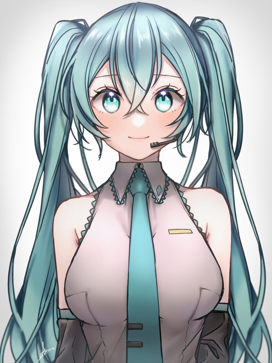 Safebooru - 1girl after0217 aqua eyes aqua hair bangs detached sleeves hatsune miku highres ...