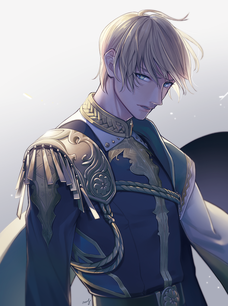 Safebooru - 1boy amg (nwmnmllf) armor belt blonde hair blue eyes cape ...