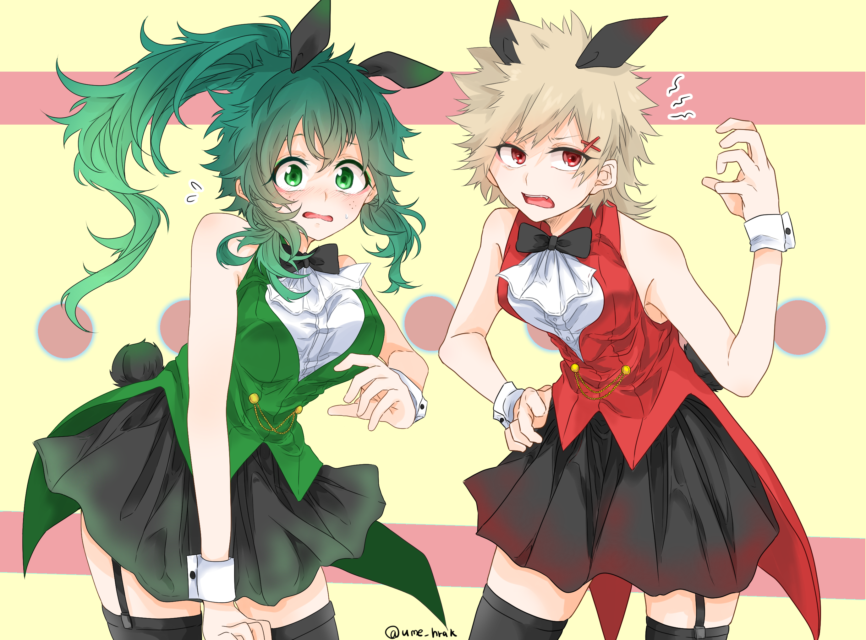 Safebooru - animal ears ascot bakugou katsuki bare shoulders black legwear black skirt blonde ...