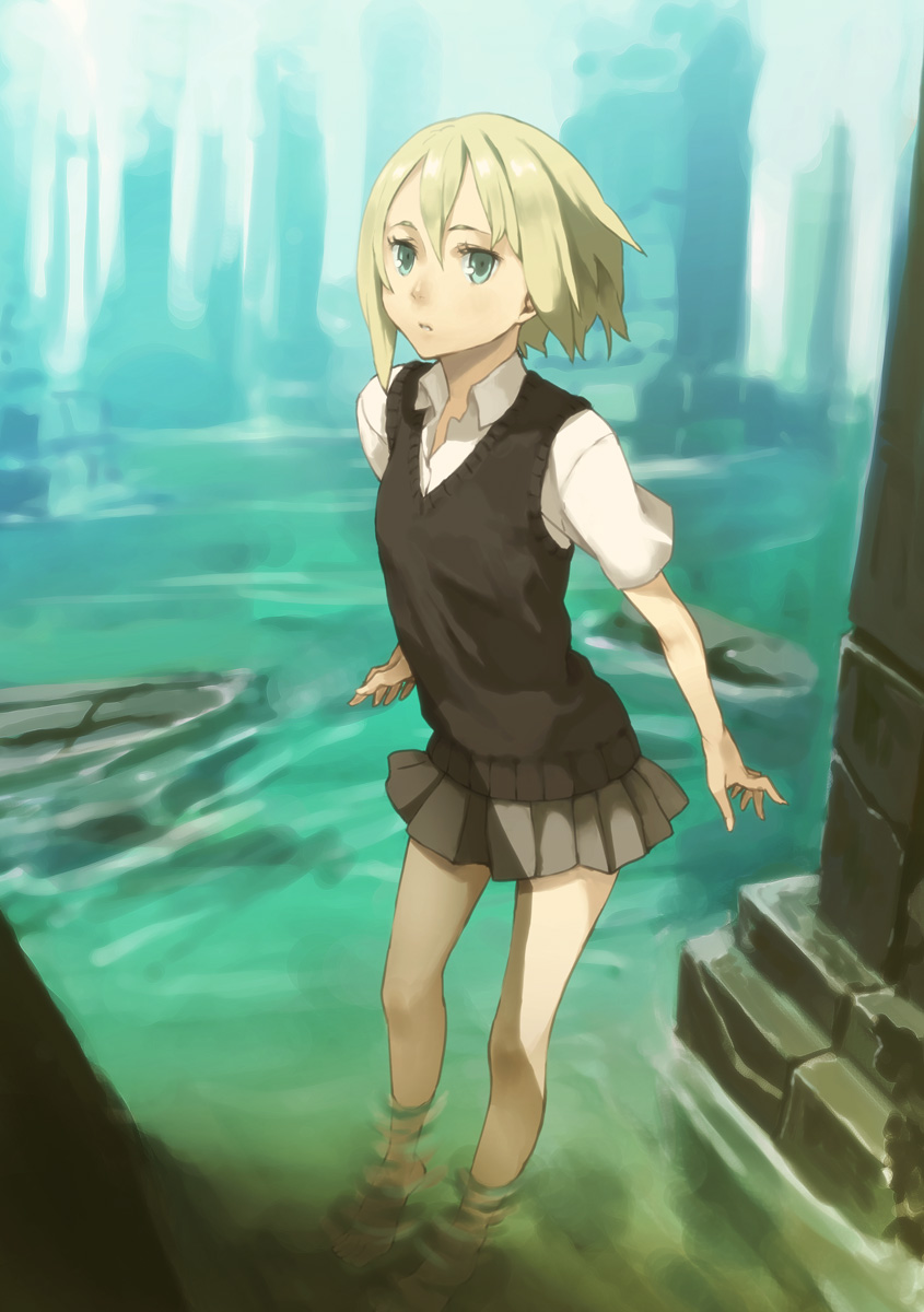 Safebooru Blonde Hair Flat Chest Green Eyes Highres Houru Original 5412