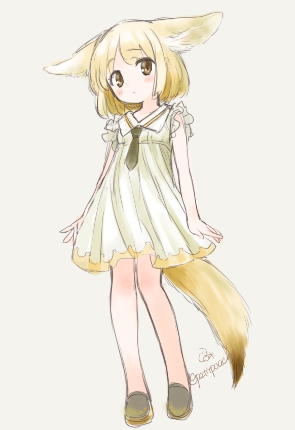 Safebooru - 1girl animal ears blonde hair brown eyes child dress ears down fox ears fox tail ...