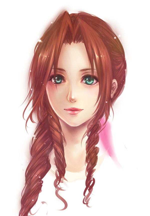 Safebooru - 1girl aerith gainsborough aqua eyes bangs bow braid brown hair final fantasy final ...