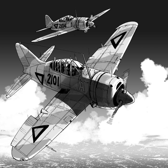 Safebooru - 2boys aircraft airplane brewster b339 brewster f2a buffalo ...