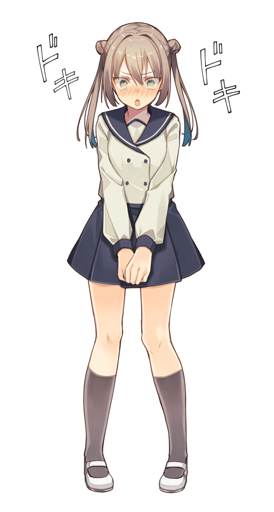 Safebooru - 1girl blue sailor collar blue skirt blush brown hair full body green eyes grey ...