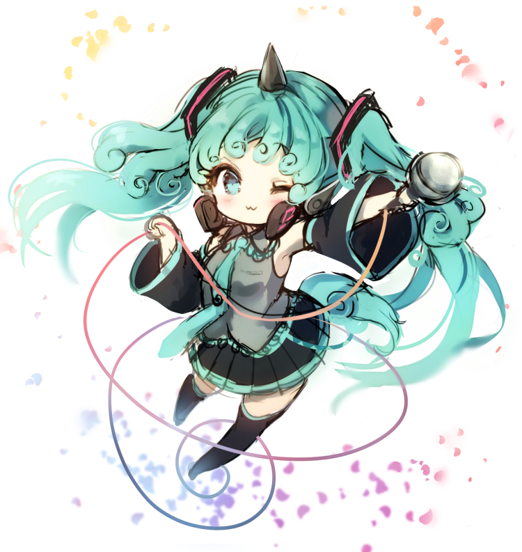 Safebooru - 1girl ;3 aqua eyes aqua hair armpits blush boots cosplay curly hair detached sleeves ...